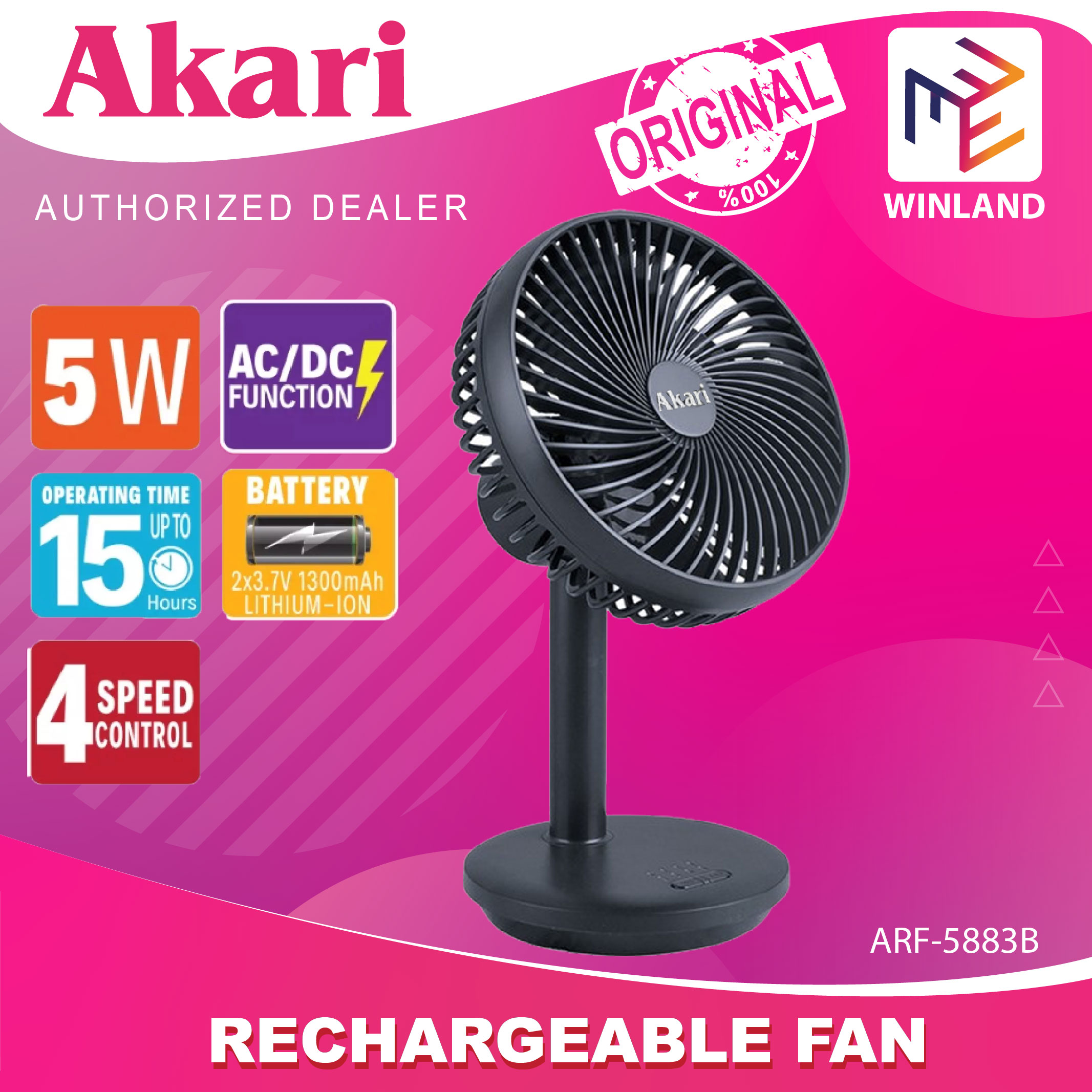 AKARI by Winland Mini Portable Rechargeable Fan / Electric Fan 5watts ...