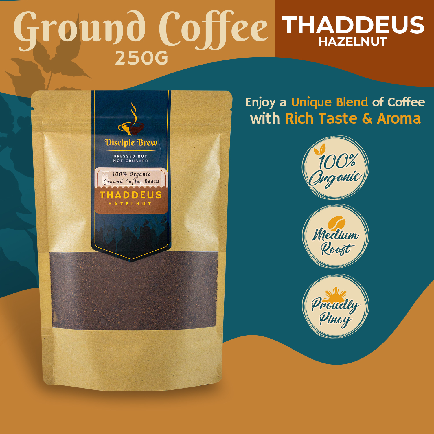 Disciple Brew Ground Coffee for brewing Hazelnut Flavor 250g, Medium ...