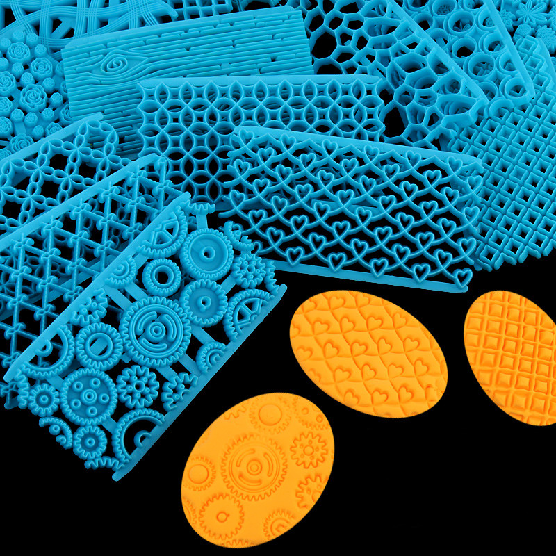 Polymer Clay Stamp Plastic Embossing Mold Leaves Rose Snowflake Bark ...