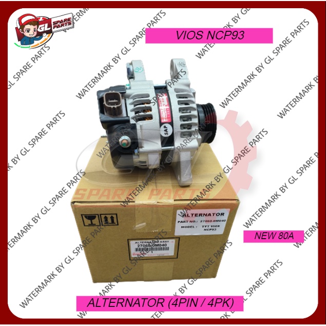 ALTERNATOR OEM NEW TOYOTA VIOS NCP93 (80A) 4PIN 4PK 27060-0M040 | Lazada