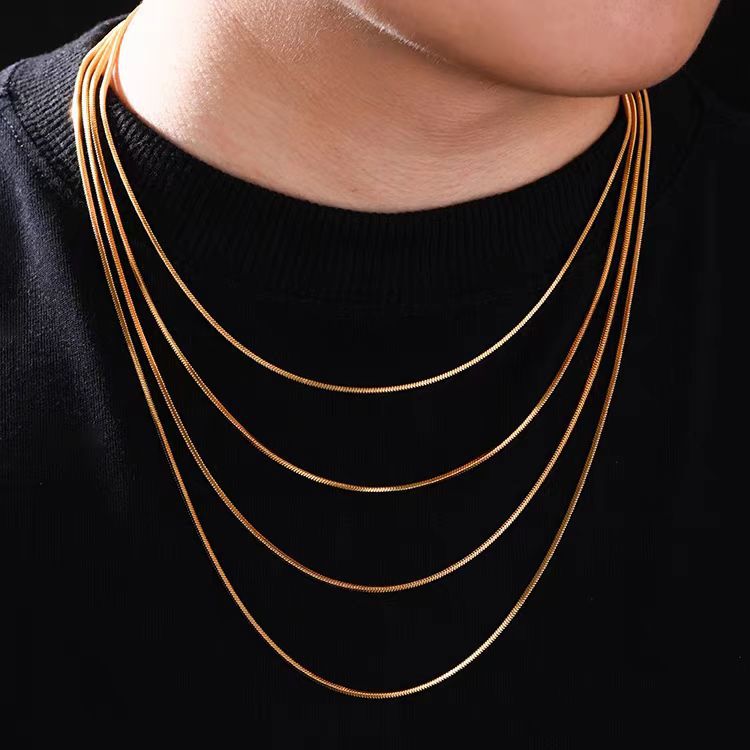 Vacuum plating gold round snake chain stainless steel snake bone chain ...