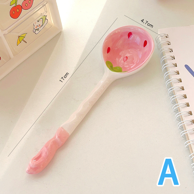 Strawberry Watermelon Shaped Bowl Spoon Ceramic Fruit Pattern Spoons ...