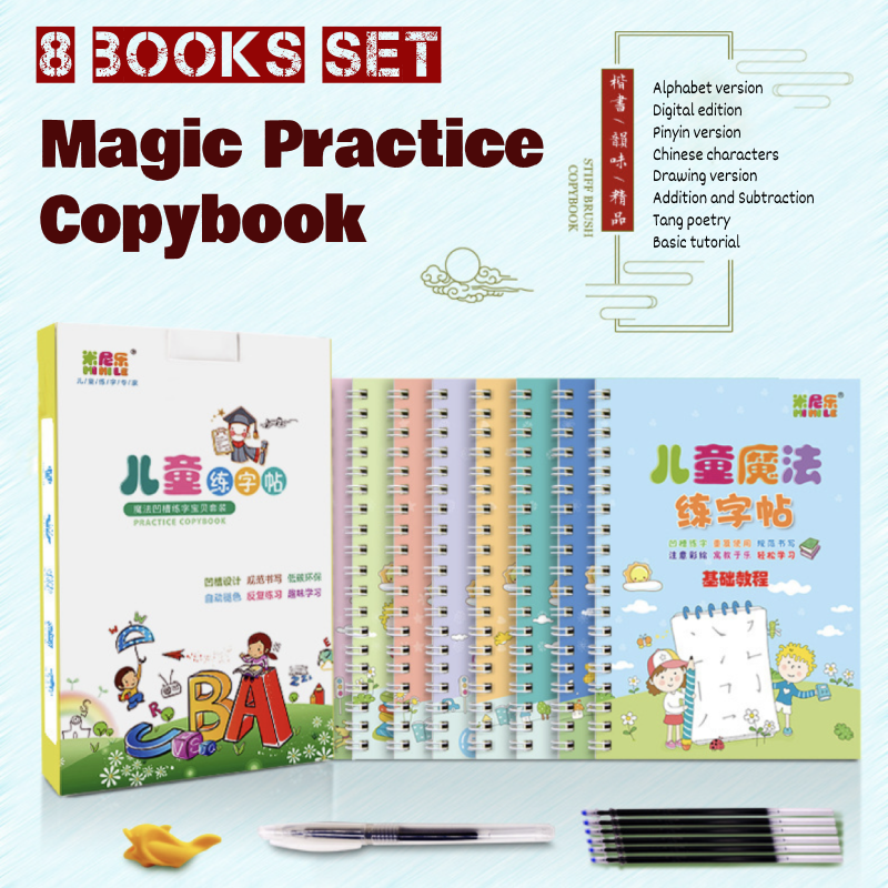 Magic Writing Copybook 8 Book Set Resuable Handwriting Copybook Writing ...