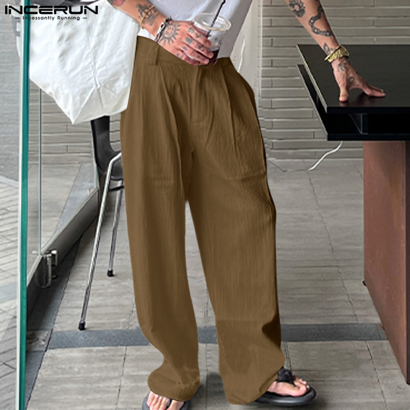 INCERUN Men's Trousers Fashion Casual Loose Straight Leg Long Pants ...