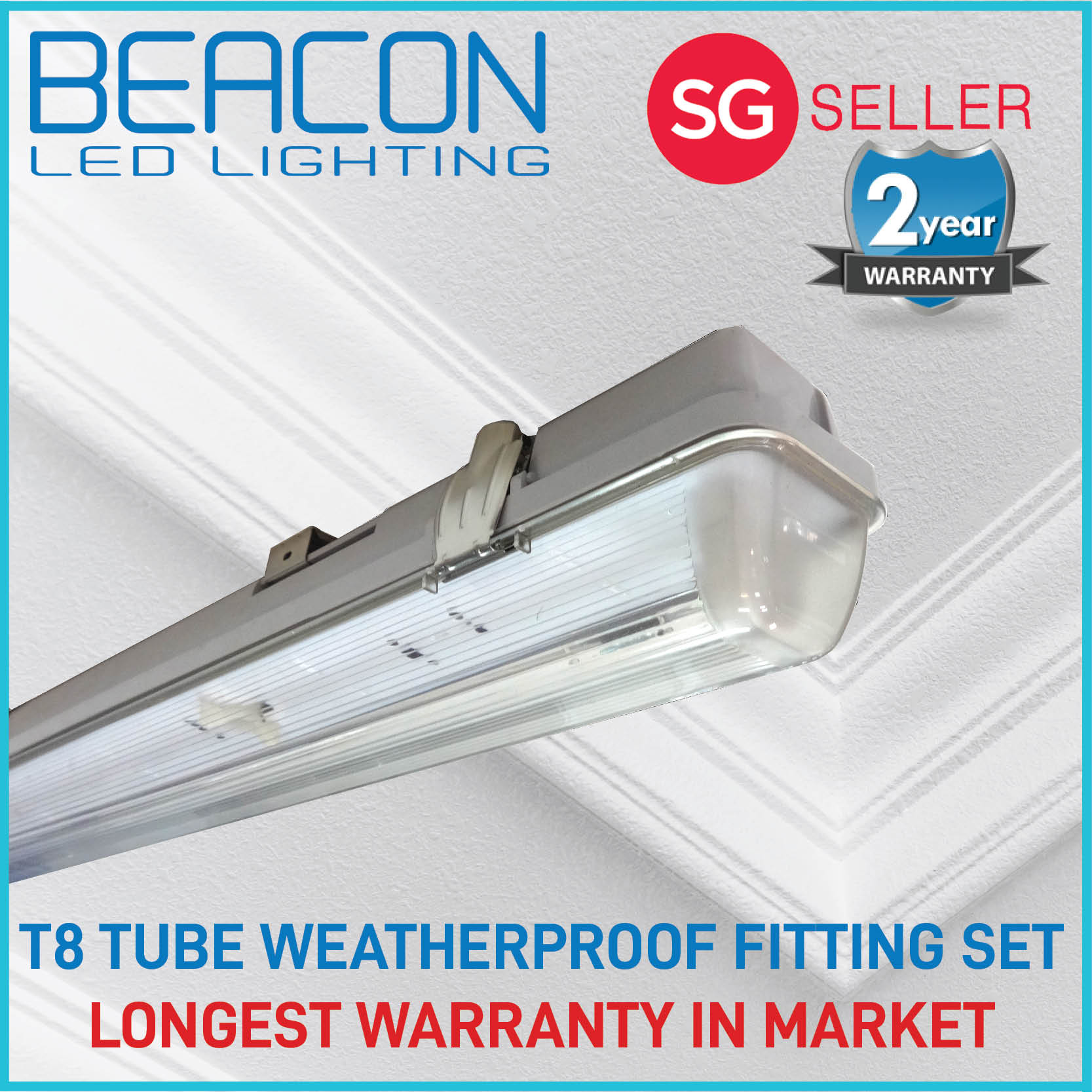BEACON LED Weatherproof Batten Fitting Set (Single & Double Fitting ...
