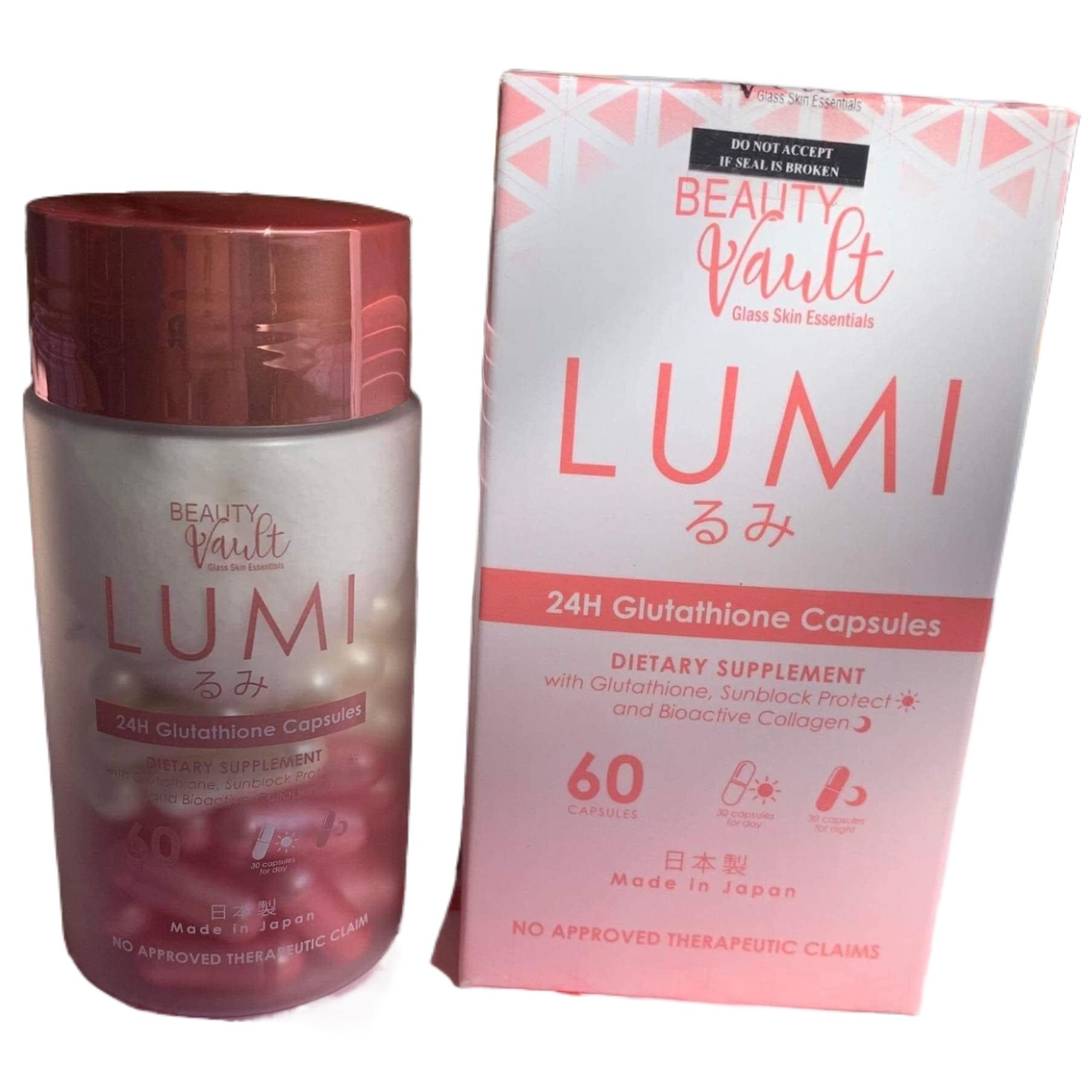 LUMI 24H GLUTATHIONE 60 CAPSULES / Tablets Whitening Skin Protection & Increase Body Collagen ...