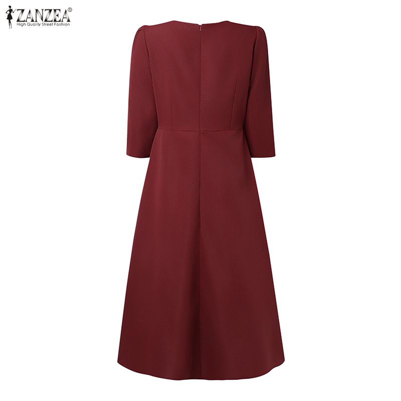 ZANZEA Korean Style Women Streetwear 3/4 Sleeve Crew Neck Dresses A ...