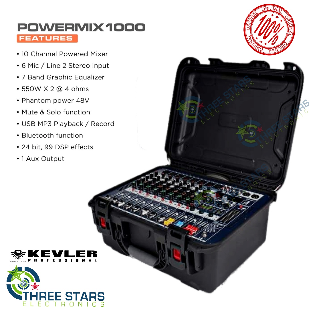 2022 Kevler POWERMIX 1000 Portable Power Mixer 10 channel 7 band graphic equalizer550 watts x2 ...