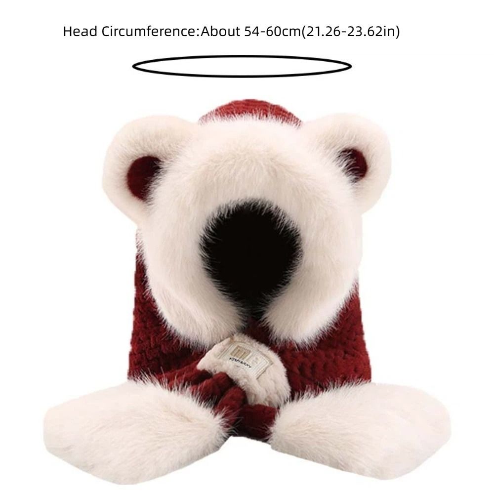 Skiing Cartoon Winter Plush Hat Anti-cold Windproof Bear Scarf Hat Soft ...