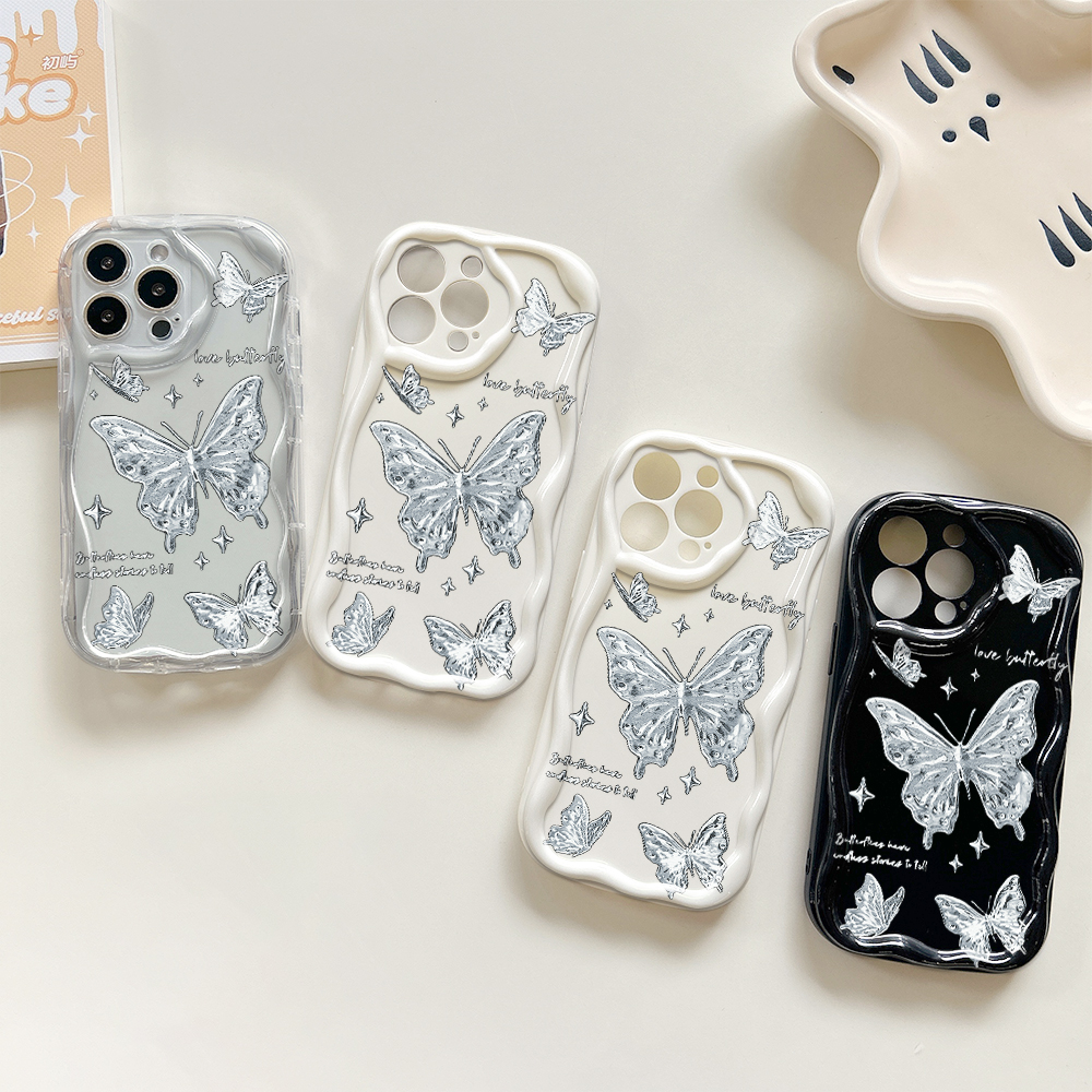 ZeroQiQi for Samsung A10 Back Cover Silver Butterfly Cream Texture Wavy ...