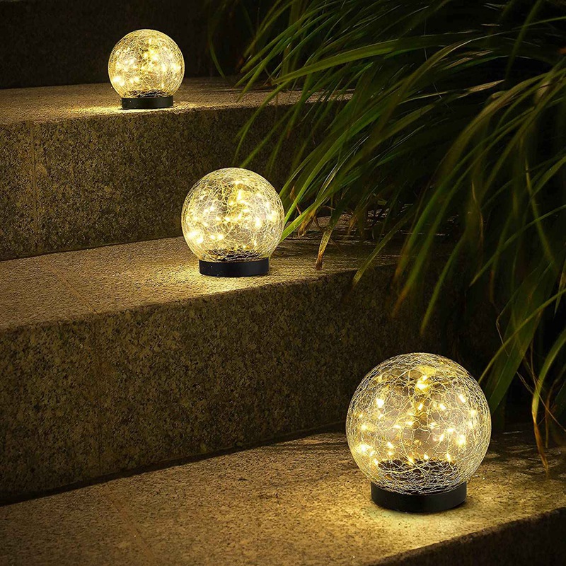 2-Pack Garden Solar Lights Decorative, Colored Cracked Glass Globe ...