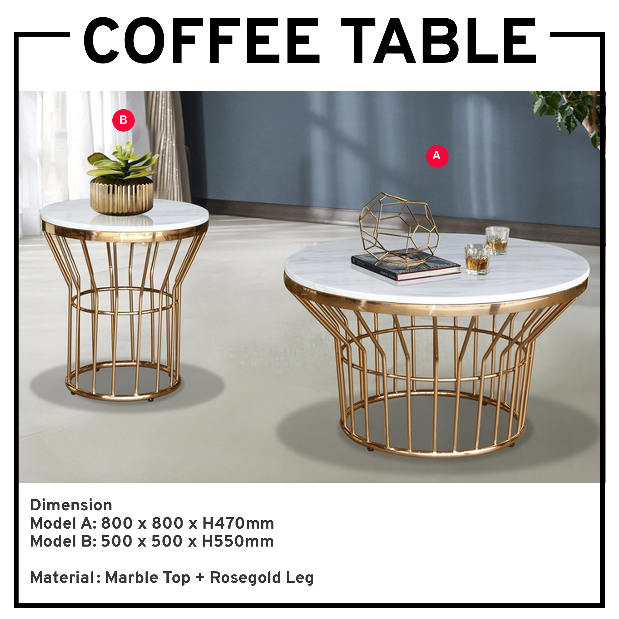 Coffee Table Living Hall Table Round Coffee Table Marble Coffee table 2 ...