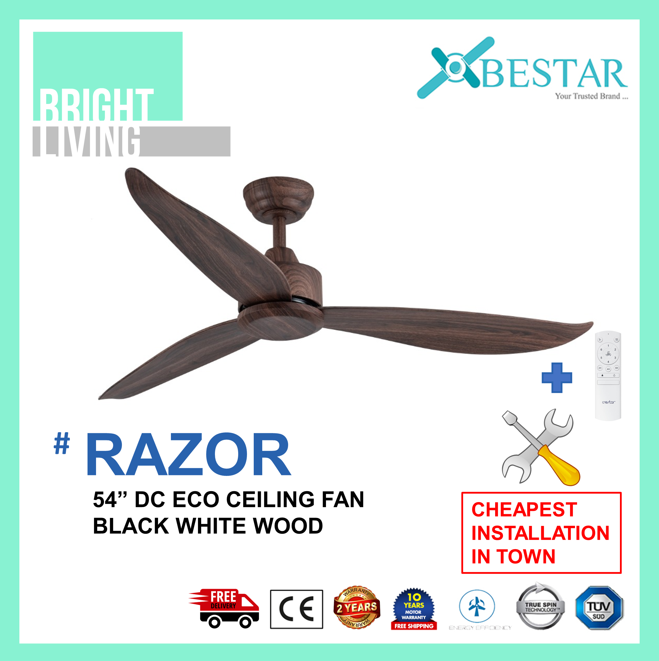 Bestar Razor 46/54 Inch Ceiling Fan with 24W RGB LED Light Kit | Lazada ...