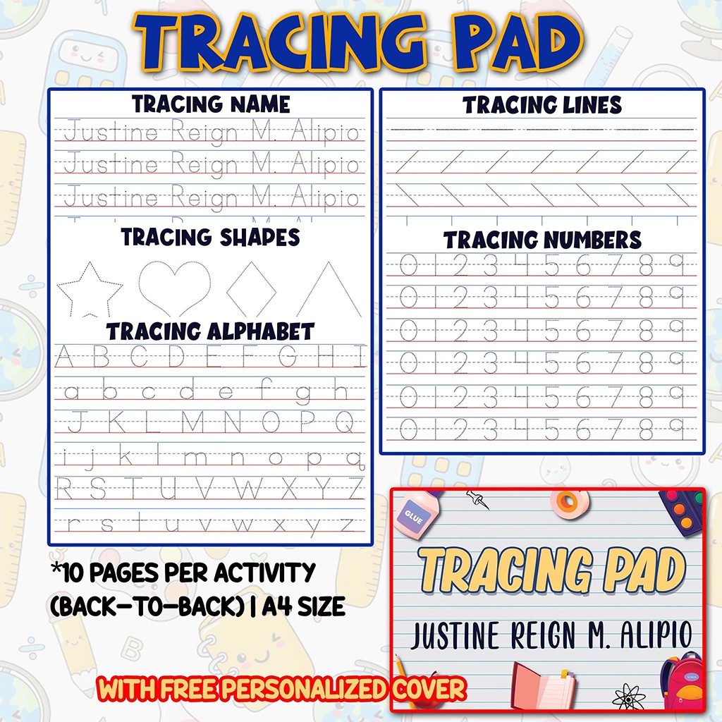 Tracing Pad - 100 pages with 5 Activities (Tracing Name included) | A4 ...