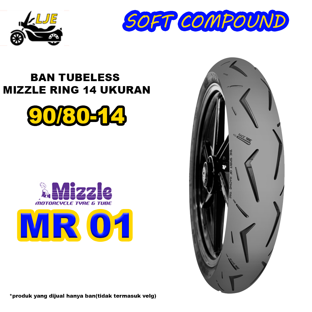 Ban Motor Matic 90/80-14 Mizzle MR 01 Tubeless - Ban Baru Tubeless Soft Compound Ring 14 ...