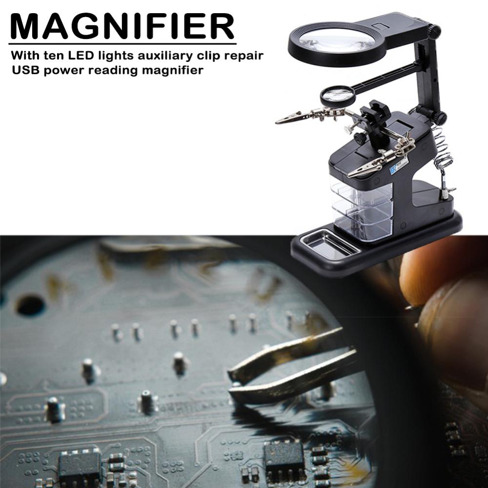 COD Available Welding Magnifying Glass with 10 LED Light Clip Soldering ...