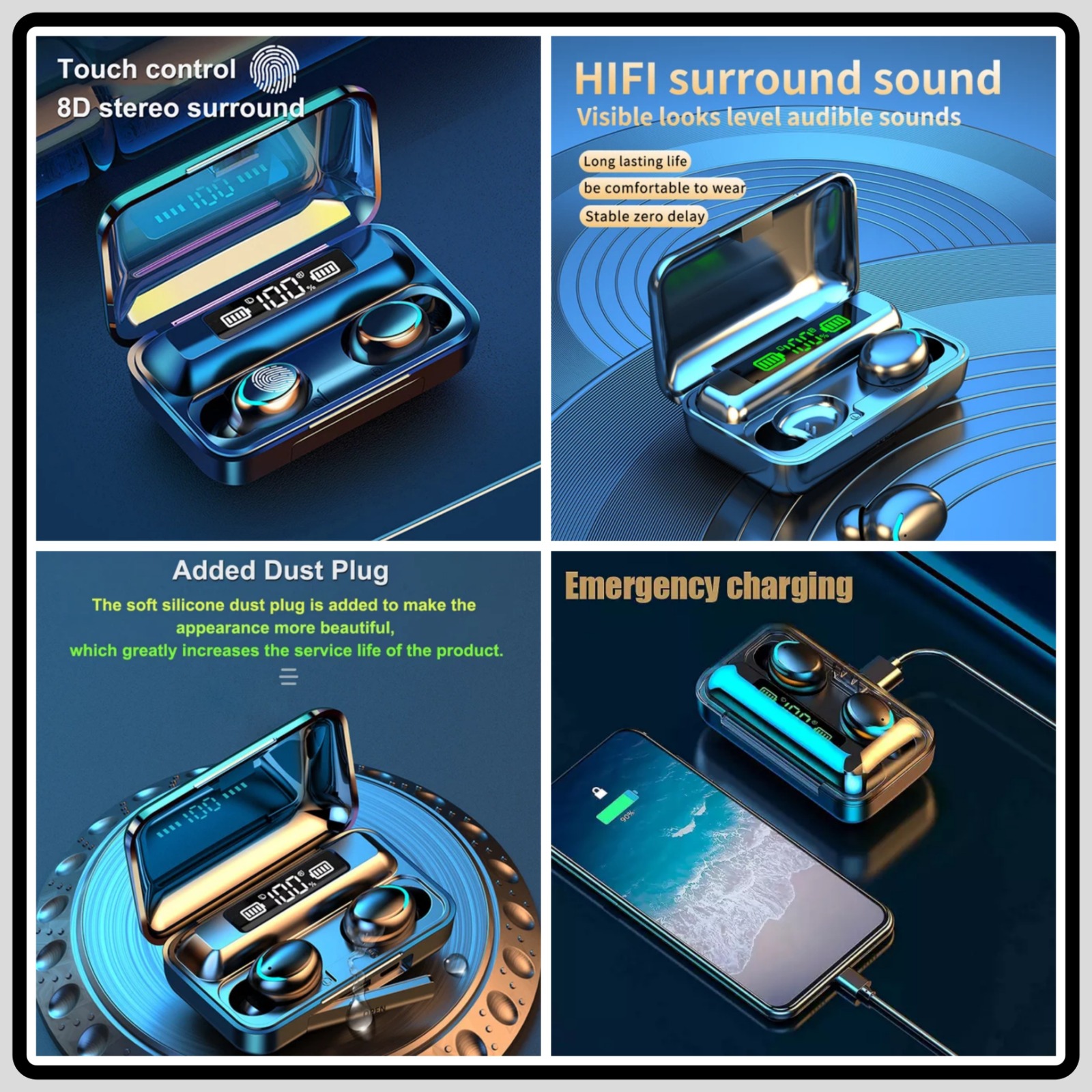 New M10 TWS Wireless Earphones Touch Control 5.1 Headset Waterproof 9D Hifi Quality Earbuds ...