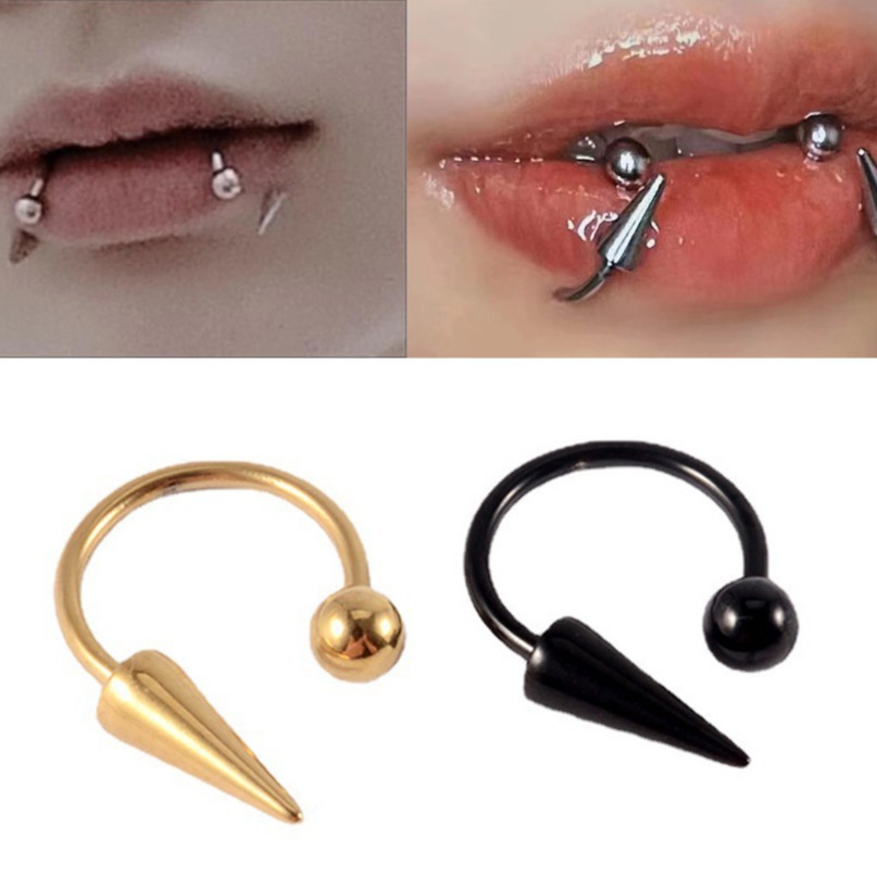Stainless Steel Pointed Cone Lip Ring Personalized Cool Punk Horseshoe ...
