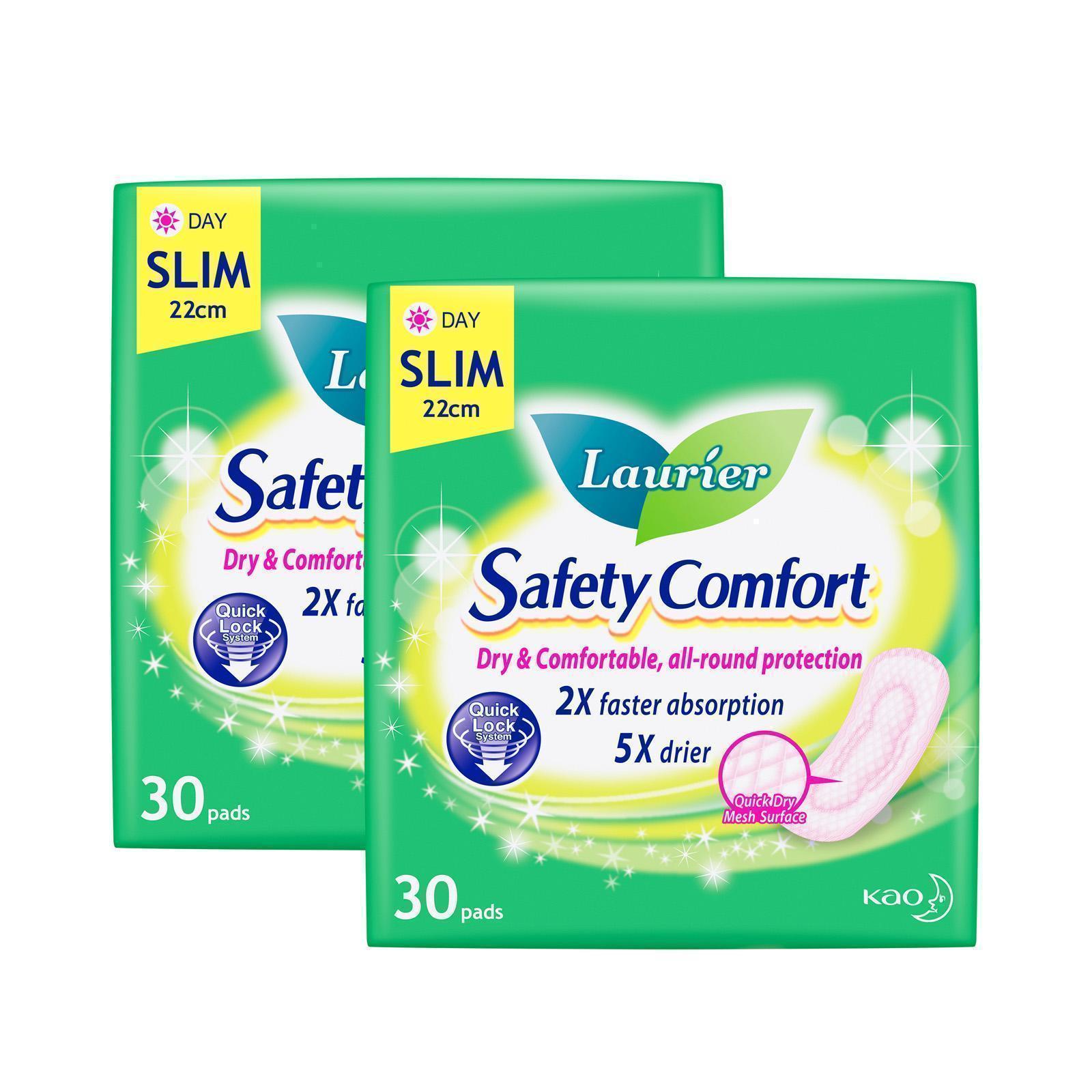 Laurier Safety Comfort Slim Non-Wing Sanitary Pads 22cm 30s Twinpack ...
