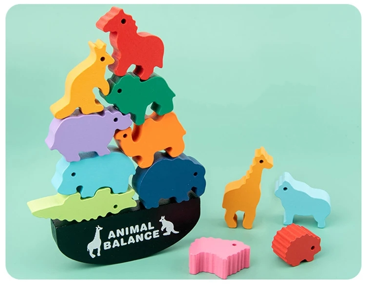 Wooden Balance Toys For Children Animal Building Stacking High Board ...