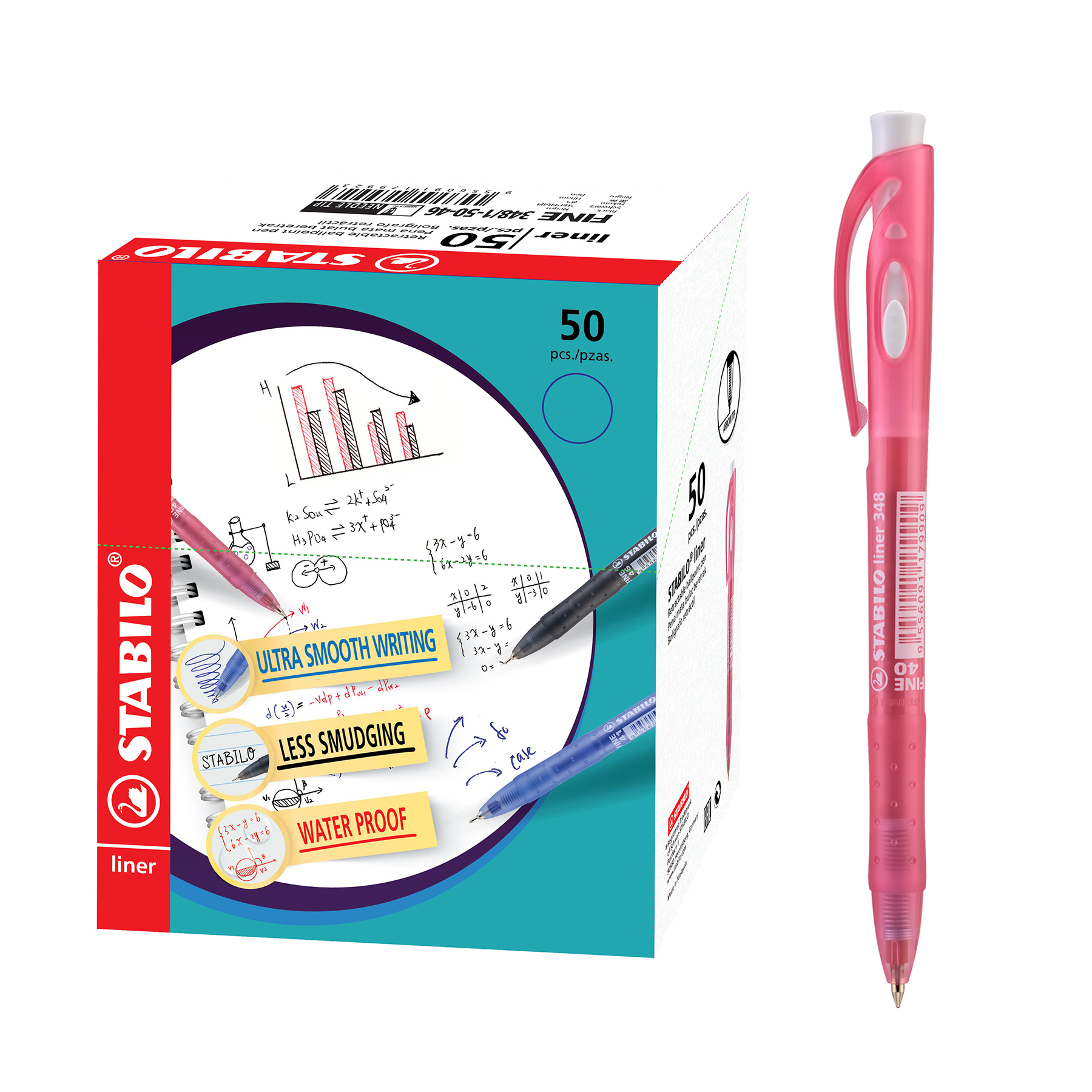 STABILO Stationery 348 liner Ballpoint Pen 0.7mm in Black Blue Red ...