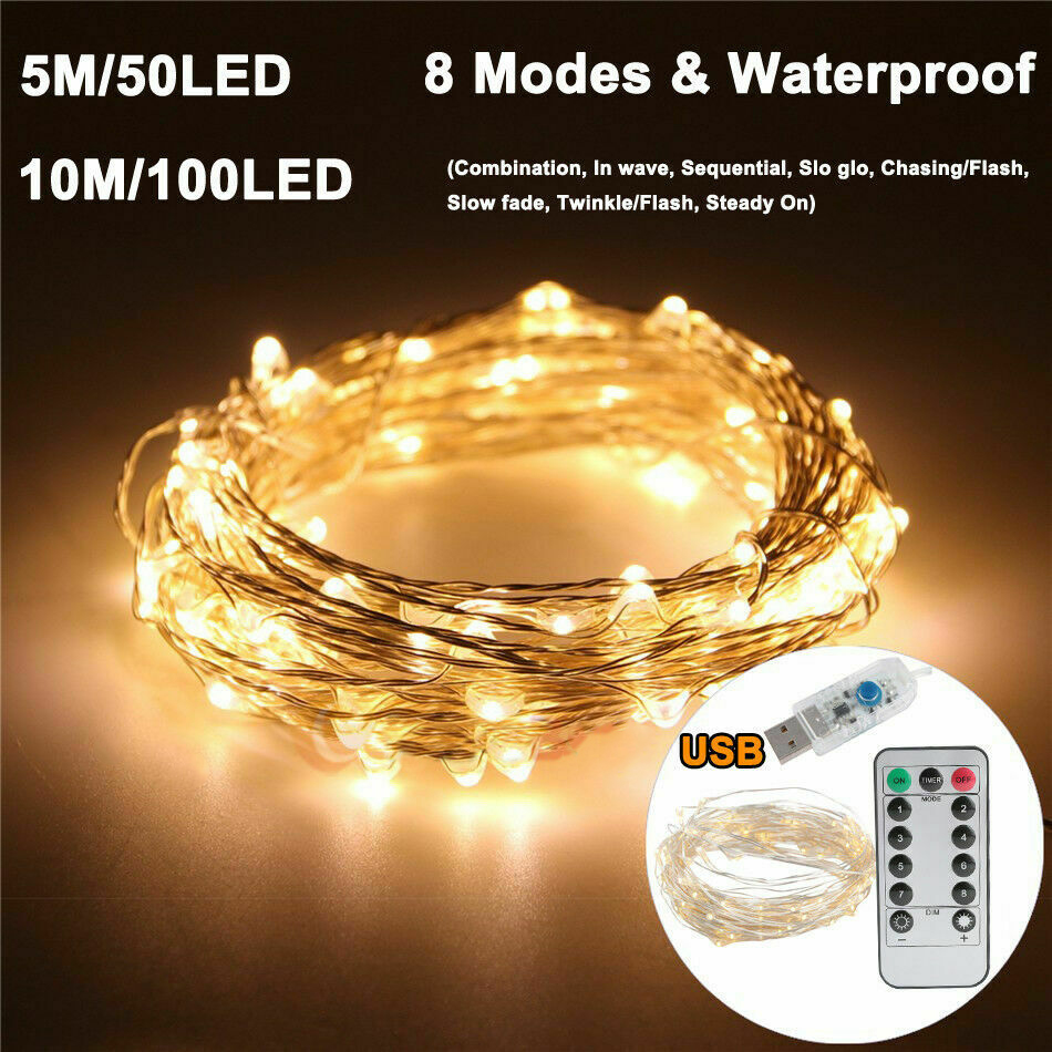 5/10M LED Copper Wired String Lights Battery Powered Garland Fairy ...