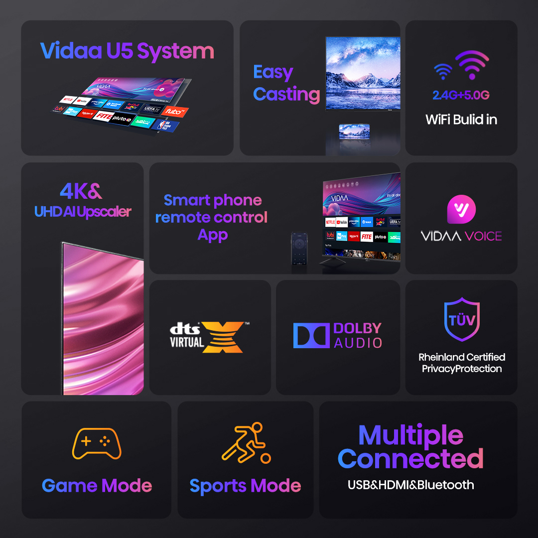 2022 New Model Hisense ทีวี 43 นิ้ว 4K รุ่น 43E6H UHD VIDAA U5 Smart TV 2.5G5G WIFI Build in ...