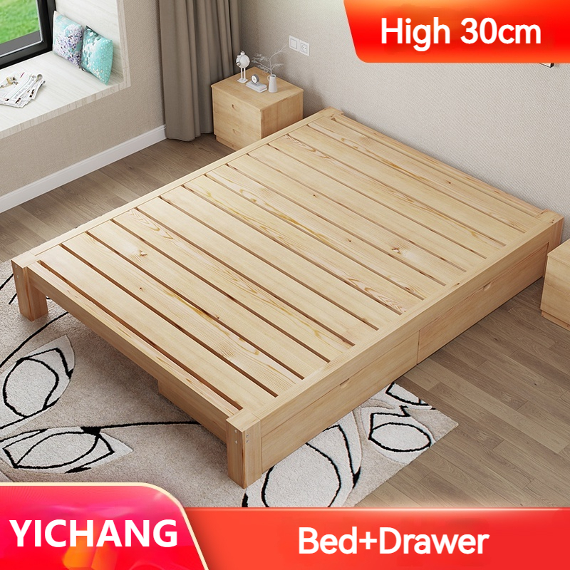 Tatami Bed Frame Solid Wood Single Bed Frame With Storage Drawer ...
