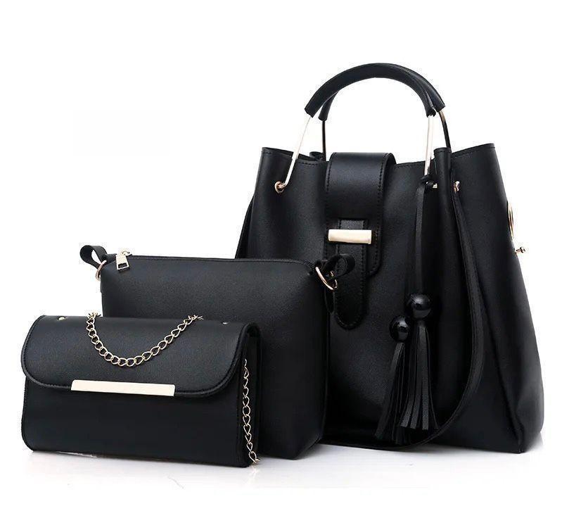 3-PC Ladies bags Handbag Set - Soft PU Leather Tote, Crossbody & Clutch ...