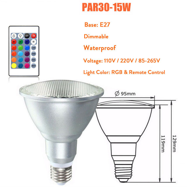 4X RGB หรี่แสงได้ PAR30 PAR38ไฟพาร์ E27 15W 25W หลอดไฟสปอตไลท์ LED โคมไฟฟลัดไลท์รีโมทคอนโทรลตก ...