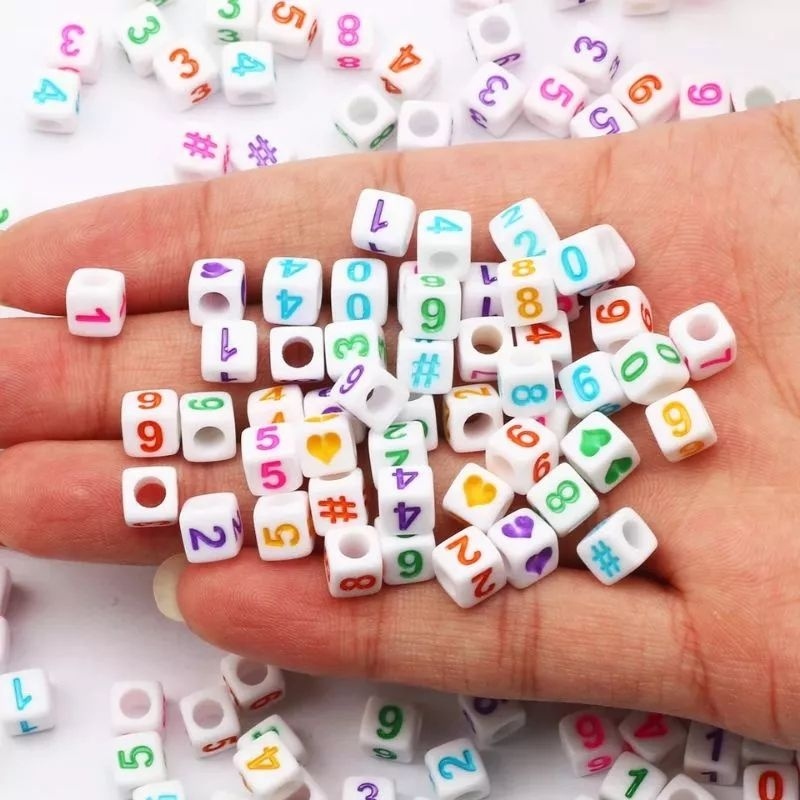 100 Pcs Manik Manik Angka Bentuk Kotak Dadu Kerajinan Diy | Lazada ...