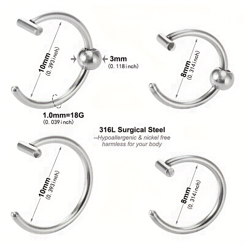 【New Arrivals】3 pieces stainless steel nose ring lip nail piercing ...