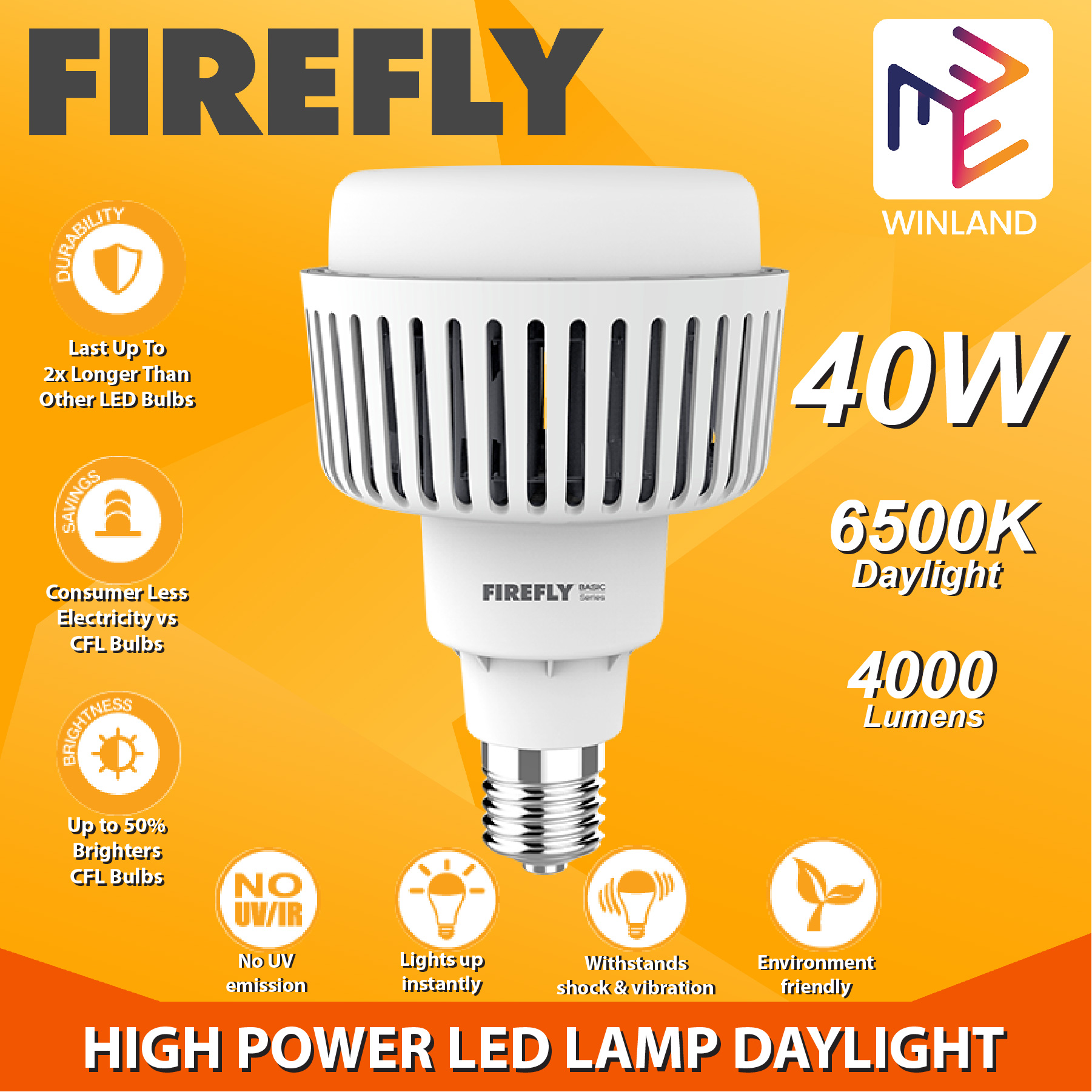 FIREFLY by Winland LED High Power Lamp Light 40W Daylight EHC1040DL E27 ...