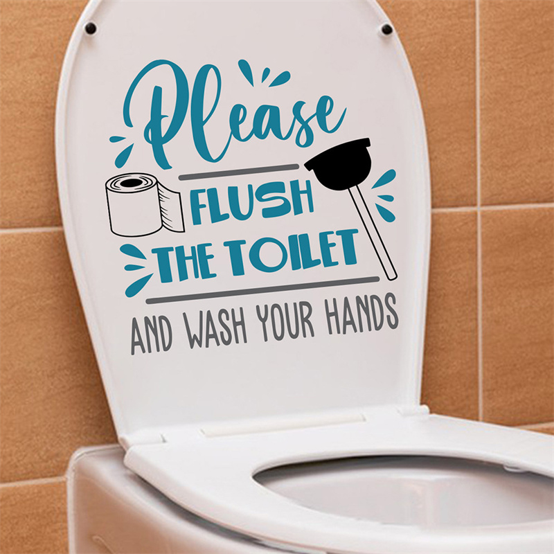 Room decoration Flush The Toilet PVC Toilet Stickers Creative Washroom ...
