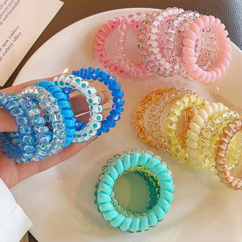 6Pcs Candy Color Hair Rope Lady Summer Telephone Wire Elastic Hair Band ...
