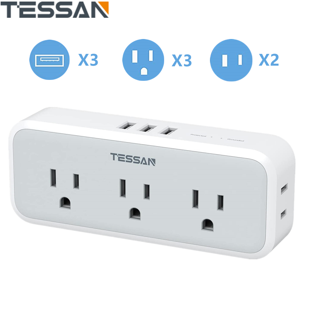 Surge Protector Multi Plug Adapter Outlet Splitter Wall Charger with 3 ...
