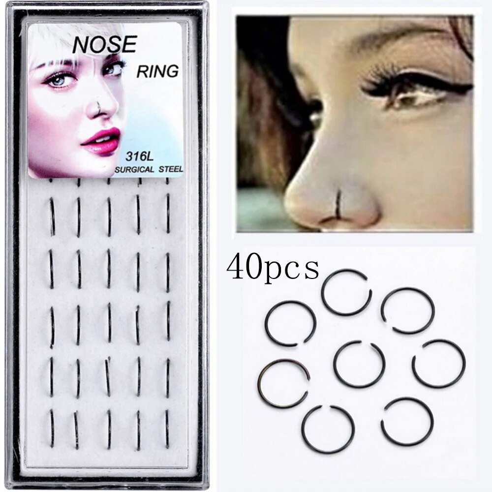 20/40/60pc/set Surgical Steel Nose Ring Pack Indian Nose Pin Nose ...