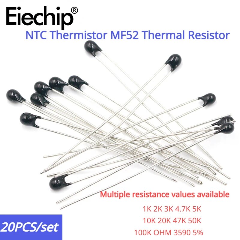 20PCS/lot NTC-MF52AT NTC Thermistor MF52 Thermal Resistor 1K 2K 3K 4.7K ...