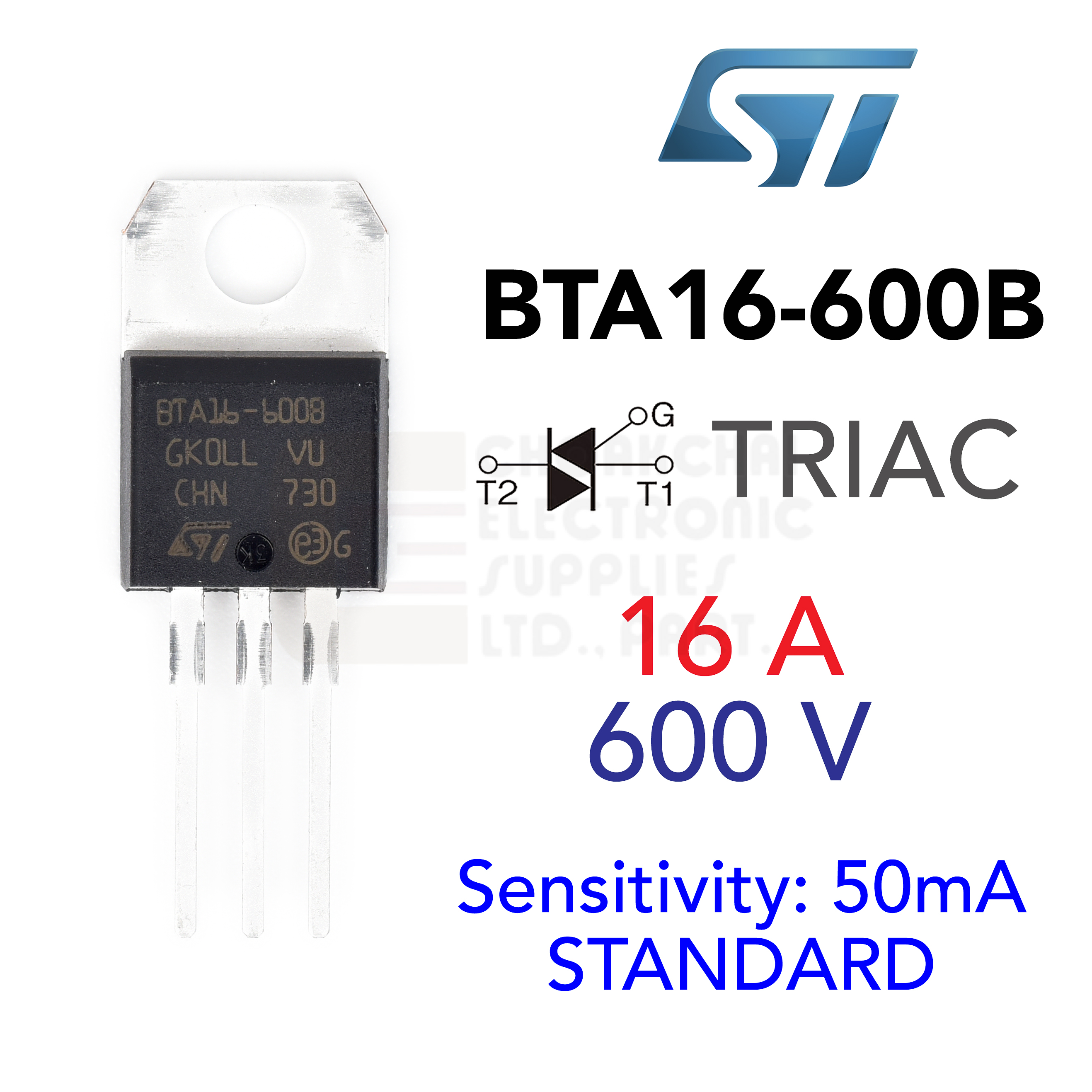 STMicroelectronics TRIAC ไตรแอค 16A 600V (BTA16-600B) | Lazada.co.th