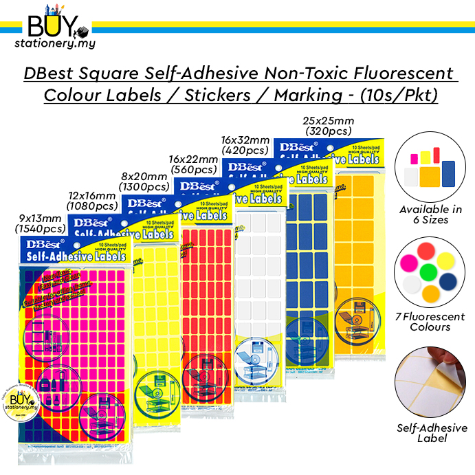 【Part A】 DBest Square Self Adhesive Sticker Label Fluorescent Colour ...