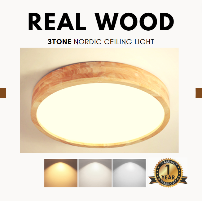 REAL Wood Nordic LED Ceiling Light Minimal Ceiling Light Tri-tone ...