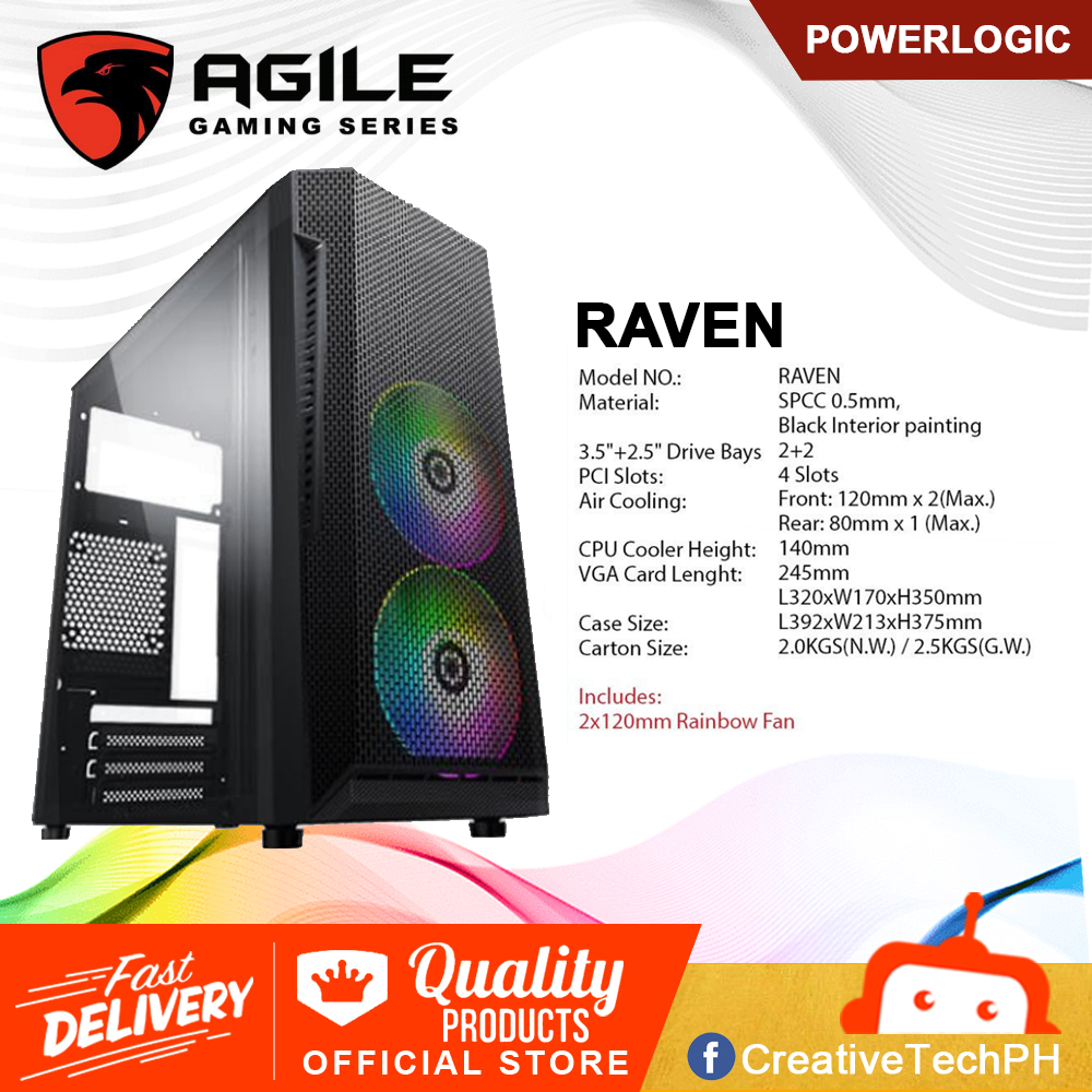 POWERLOGIC AGILE RAVEN BLACK CASE (CPU CASE) Gaming Series | Lazada PH