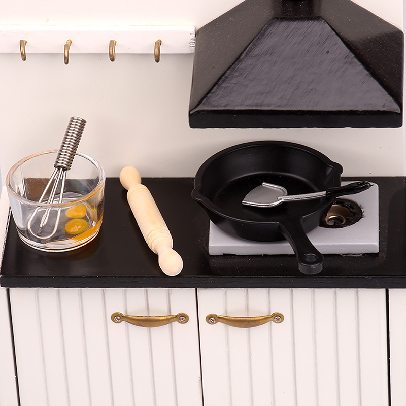 1Set 1:12 Dollhouse Miniature Kitchenware Pan Rolling Pin Spatula Egg ...