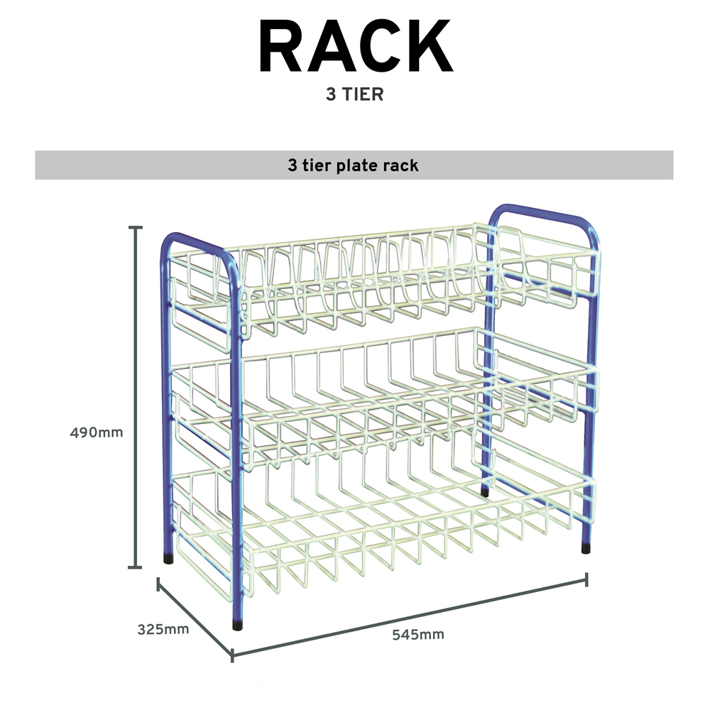 3 Tier Plate Metal Rack Blue Small Rack Dishes Rack Metal Rack Kitchen ...
