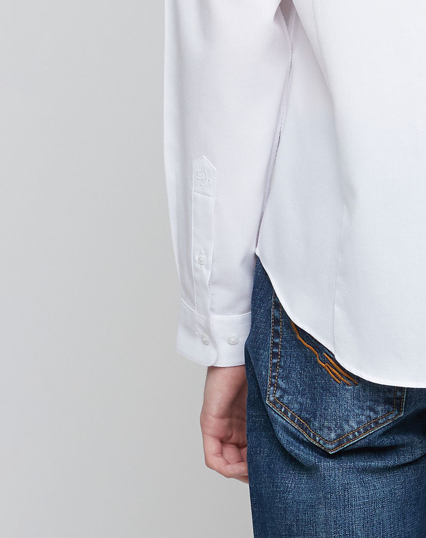 DAPPER เสื้อเชิ้ตคอจีน Dobby ทรง Regular Fit สีขาว - DAPPER - ThaiPick