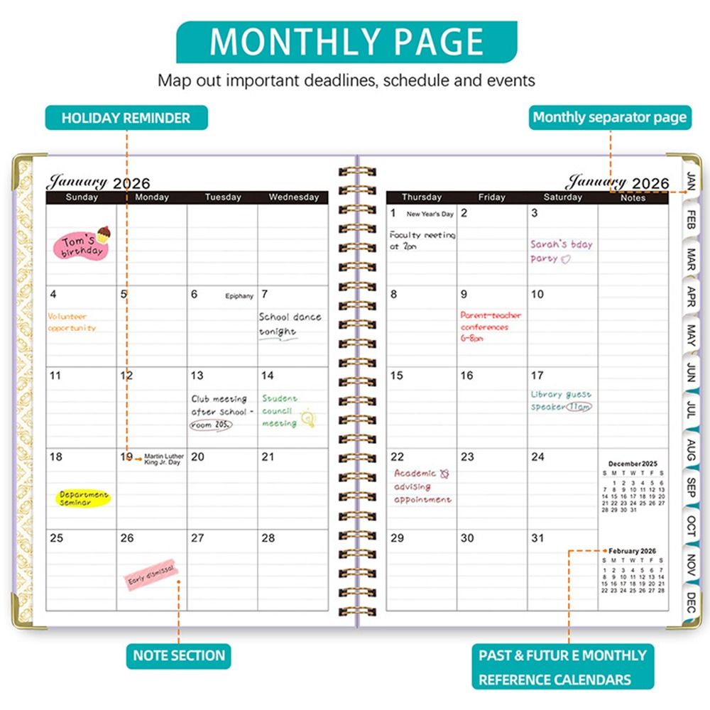 January-December Yearly Schedule 2026 Planner Notebook A5 Size 365 Days ...