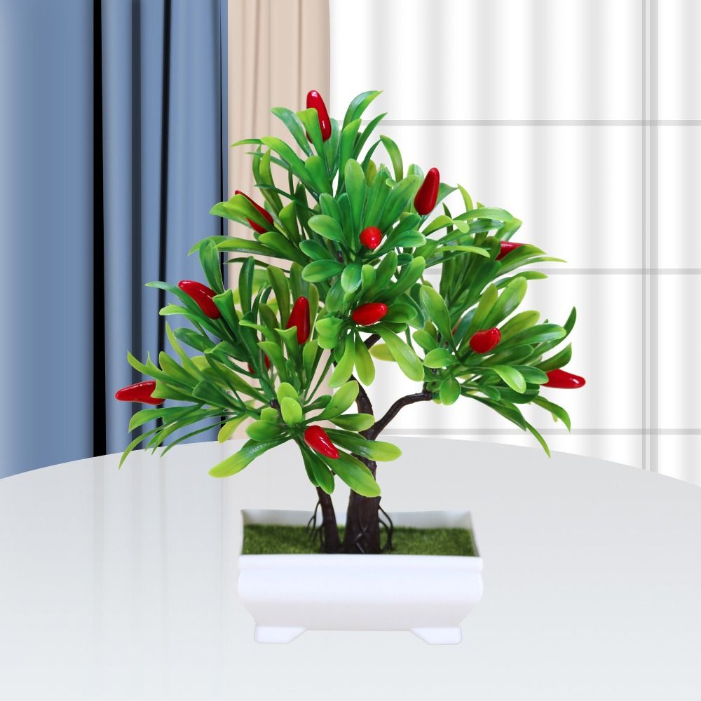 WARM LIFES Realistic Artificial Fruit Plant Potted Plastic Peach/Pepper ...