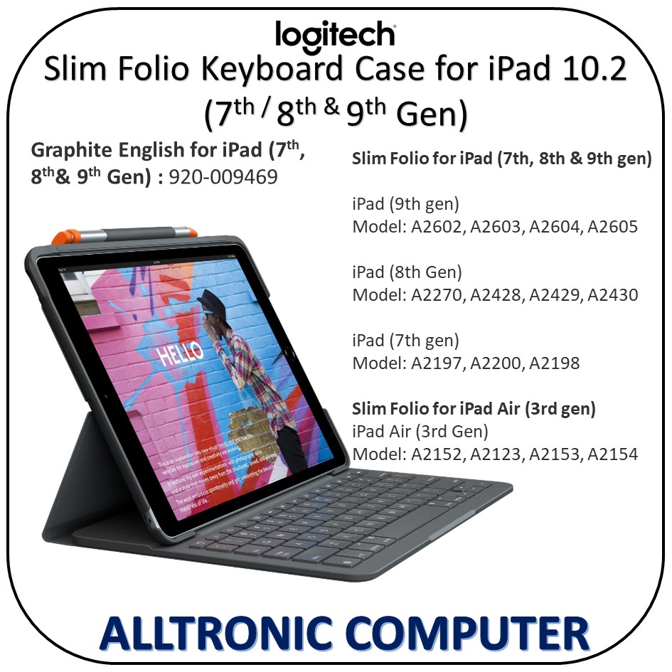 Logitech Slim Folio For ipad 10.2 Inch Graphite PN: 920-009469 for Ipad 7th 8th and 9th Gen or ...