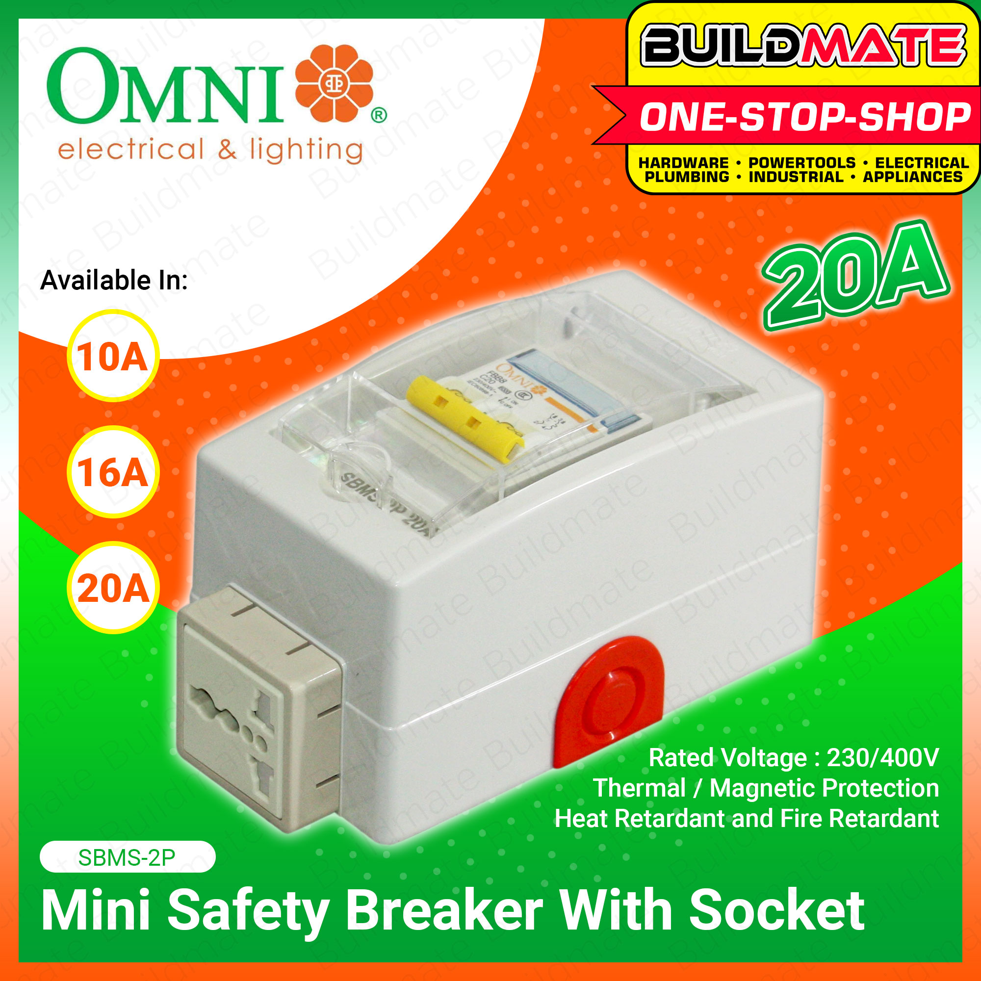 OMNI Mini Safety Breaker with Universal Socket Panel Box Case SBMS-2P ...