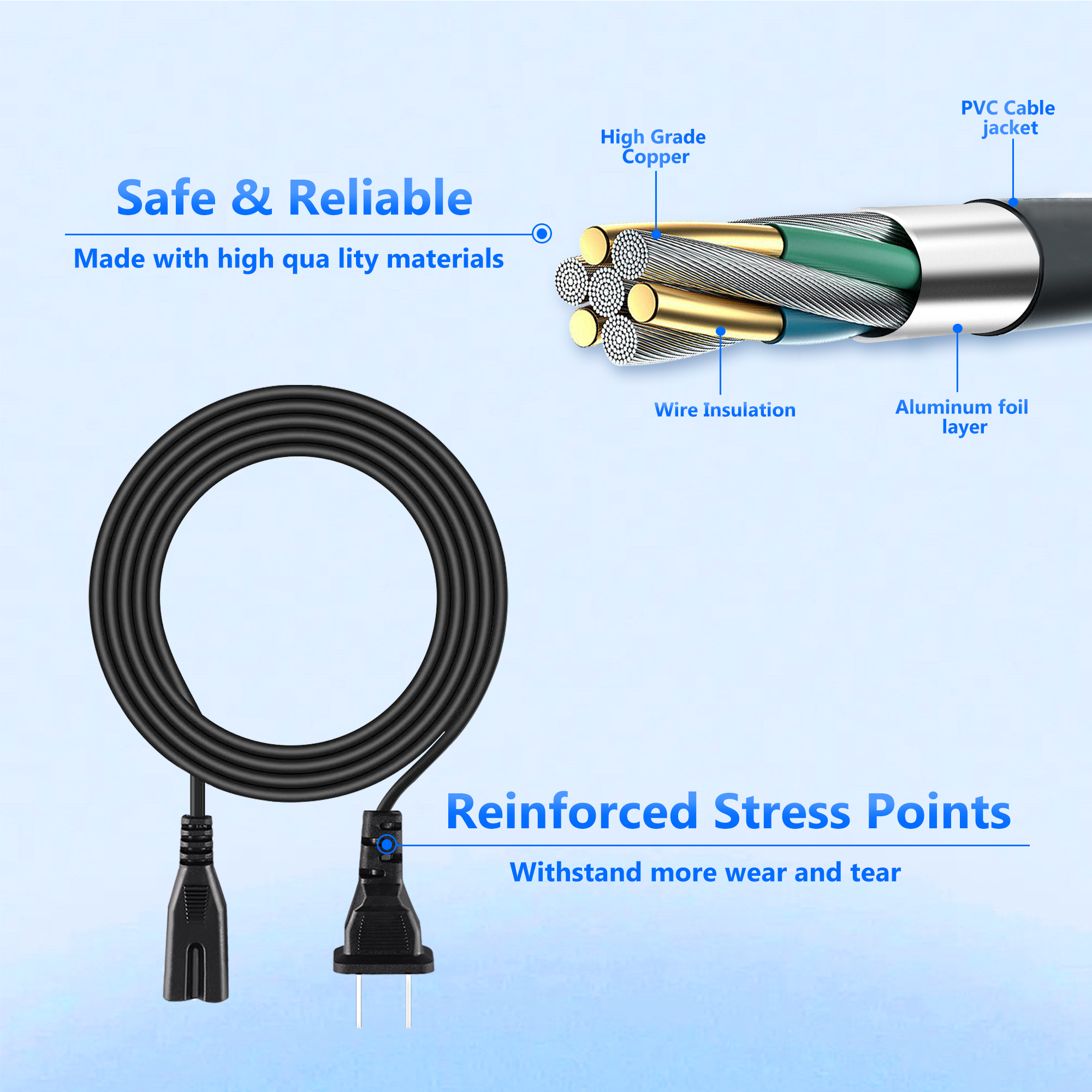 AC Power Cord 2 Prong Compatible PS3 PS5 Speaker Xbox Wall Power Cable ...